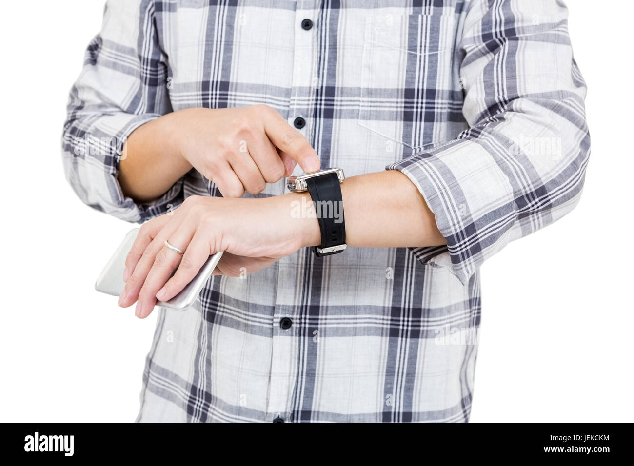 Man using his smartwatch Stock Photo - Alamy