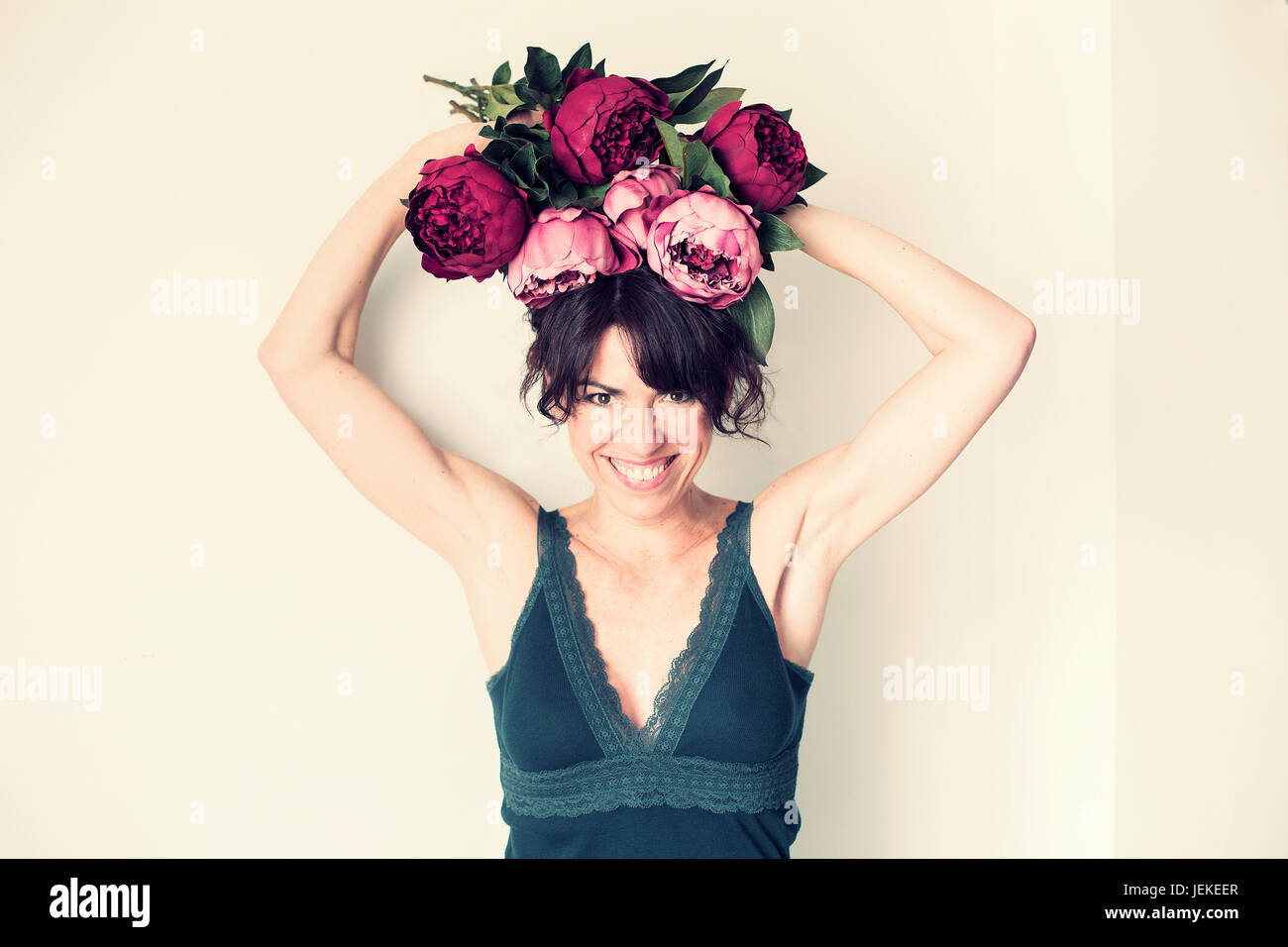Woman flowers on head hi-res stock photography and images - Alamy