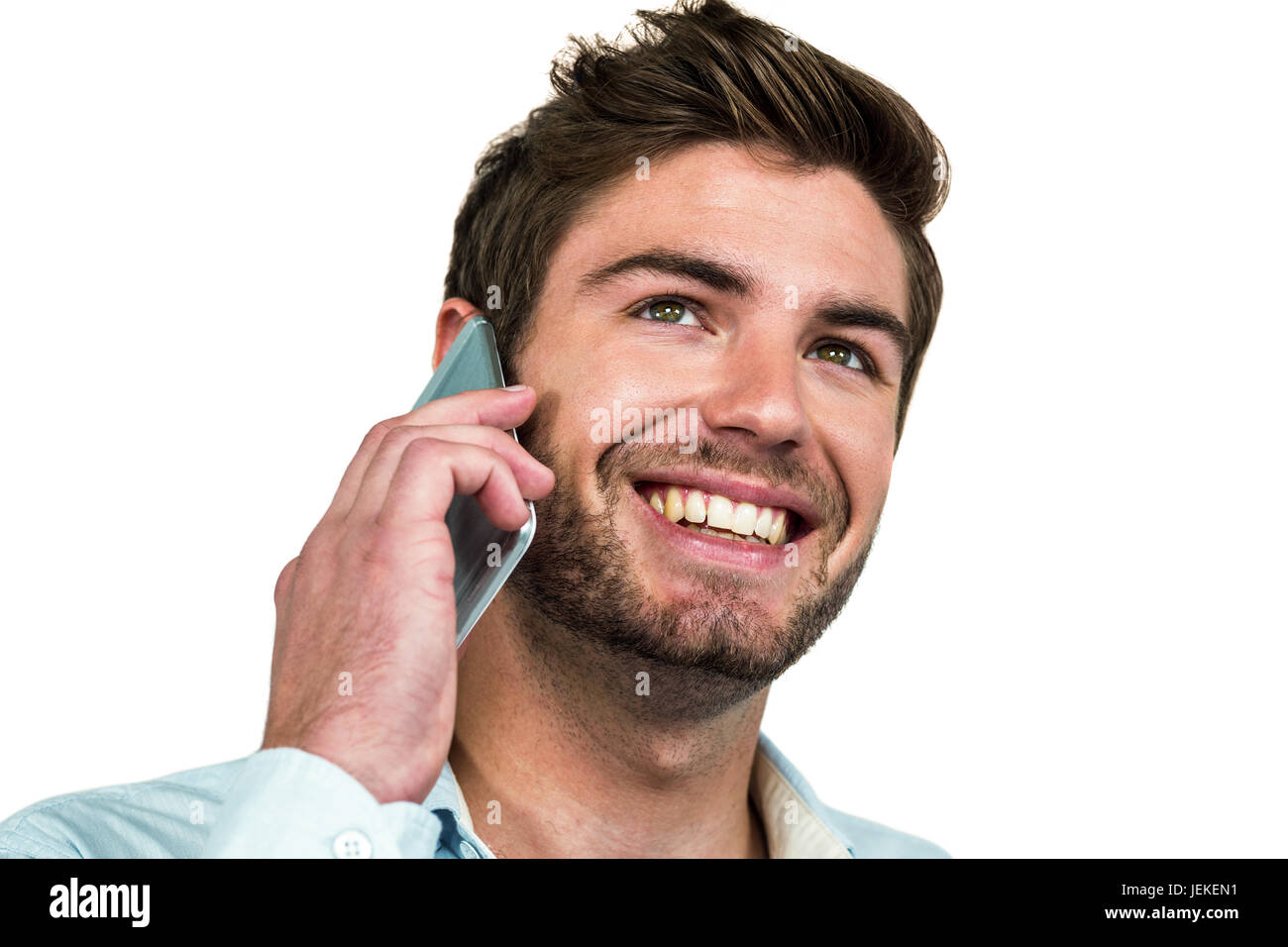 Smiling man on phone call Stock Photo - Alamy