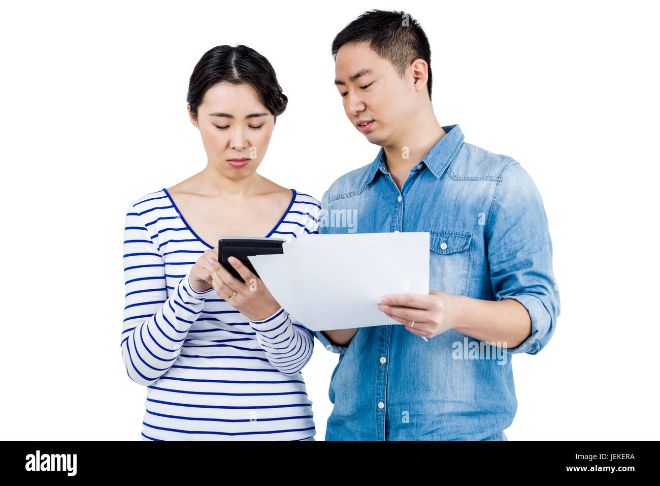 Concentrated couple discussing Stock Photo - Alamy