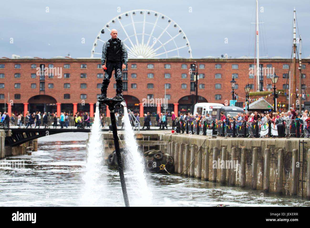 Jet Pack Man Jay St John a local man from Wirral entertains the crowds ...