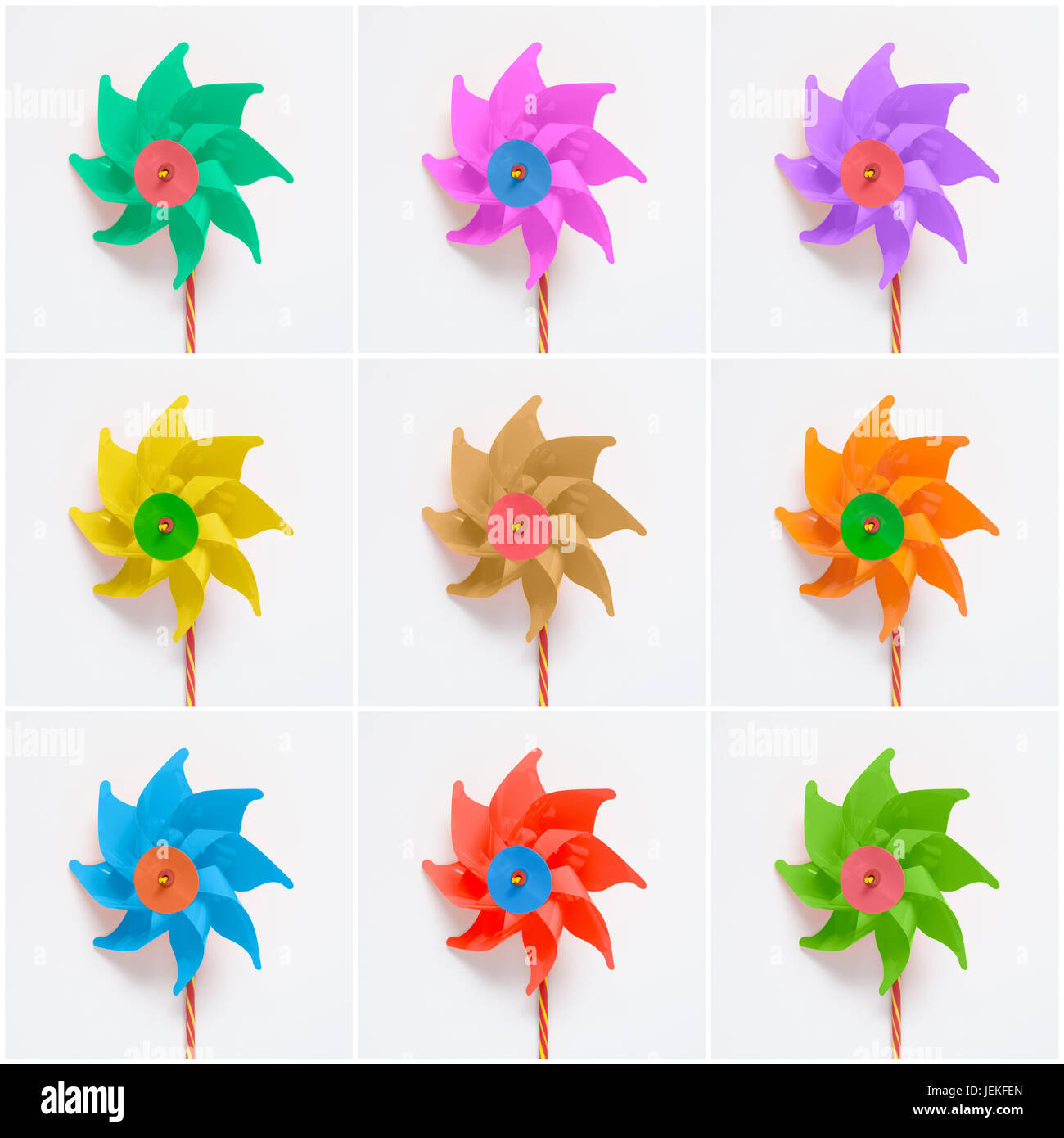 Collage of colorful pinwheels on white paper background Stock Photo - Alamy