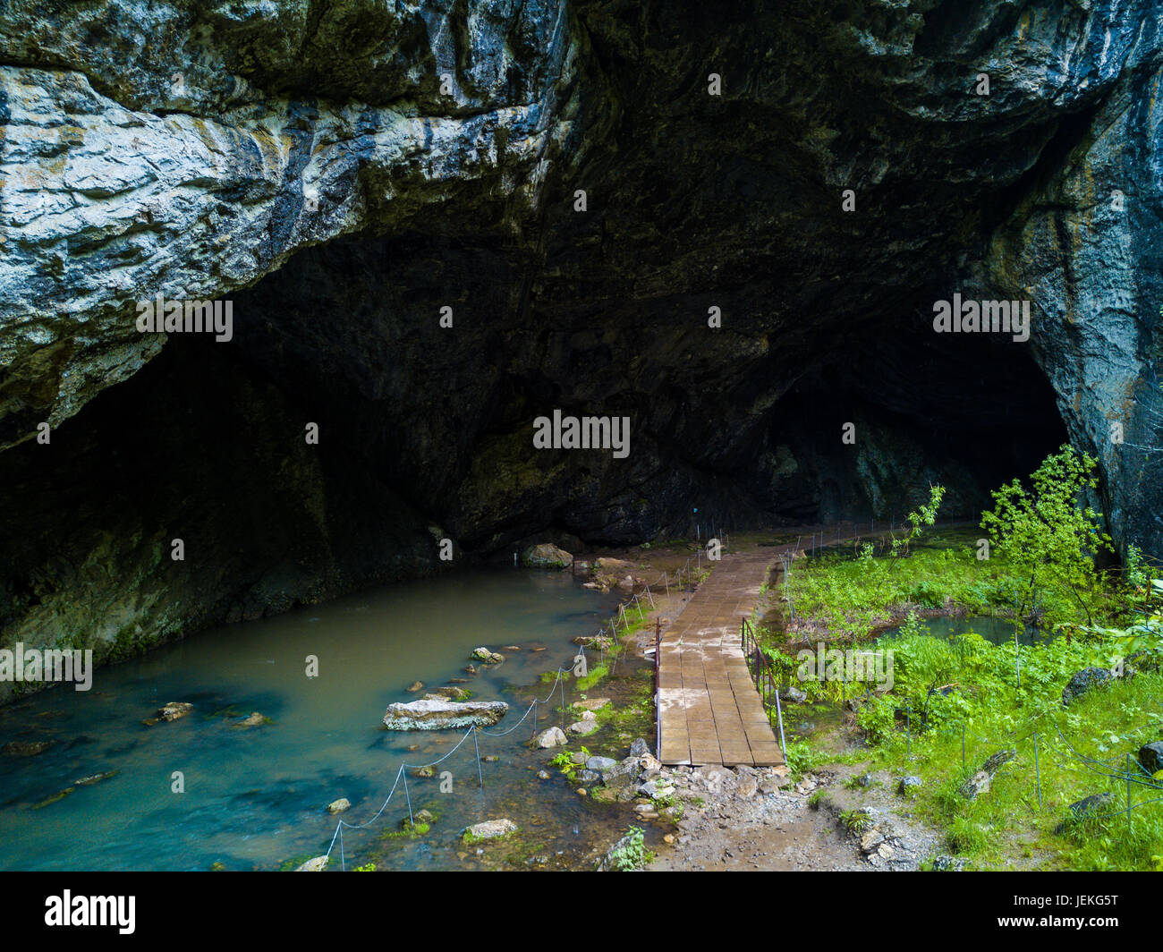 Kapova cave, Shulgan tash nature reserve, Bashkortostan, Russia. Aerial ...