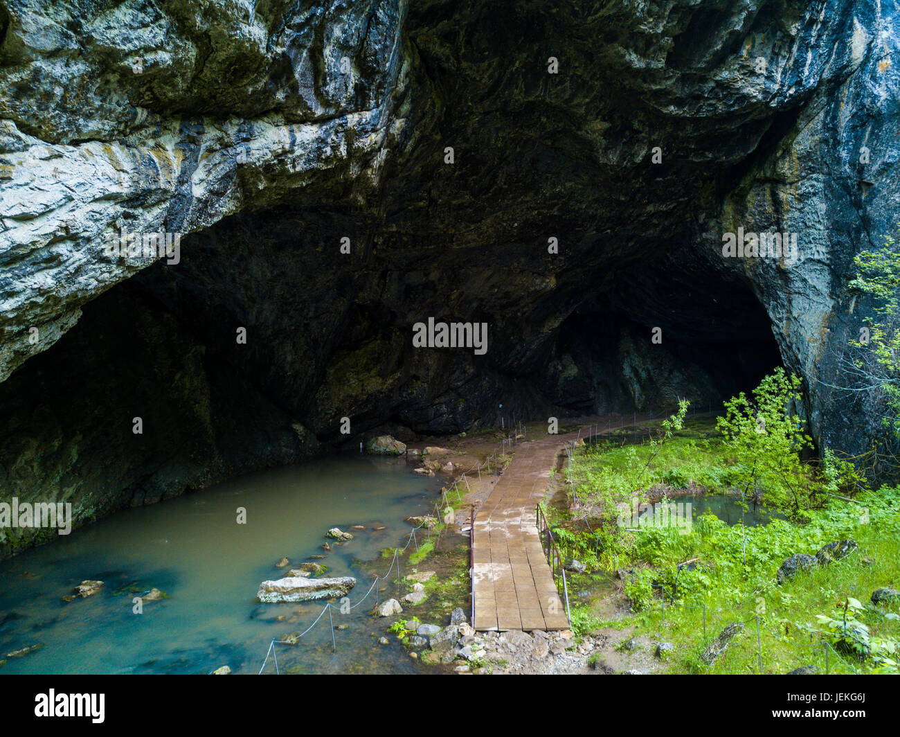 Kapova cave, Shulgan tash nature reserve, Bashkortostan, Russia. Aerial ...