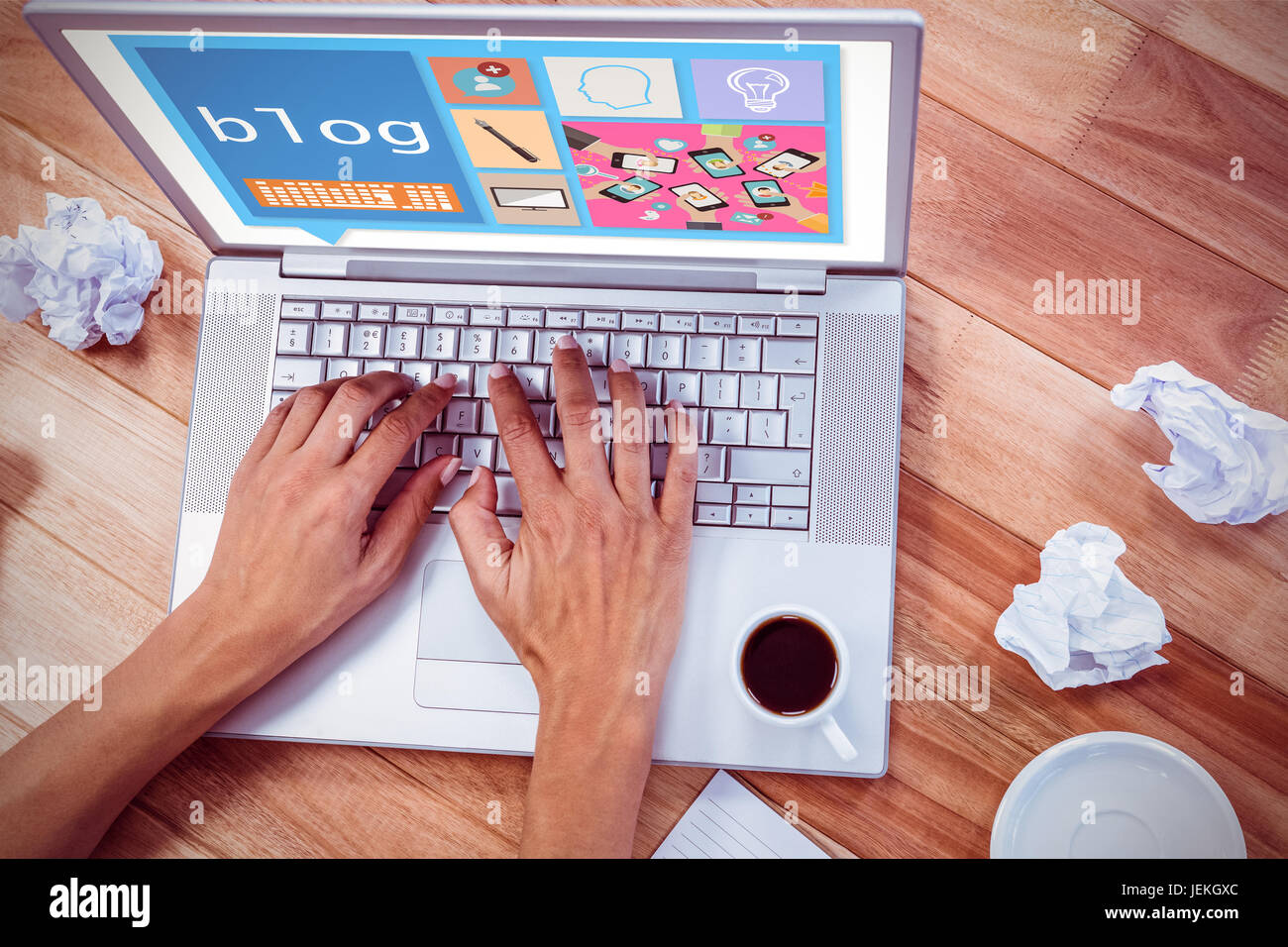 Composite image of bubble blog and pictures Stock Photo - Alamy