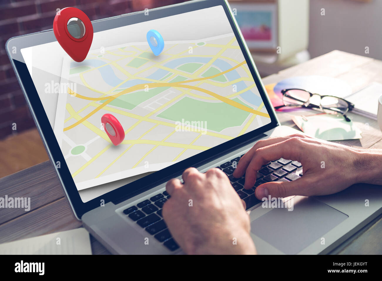 Composite image of map location marker Stock Photo - Alamy