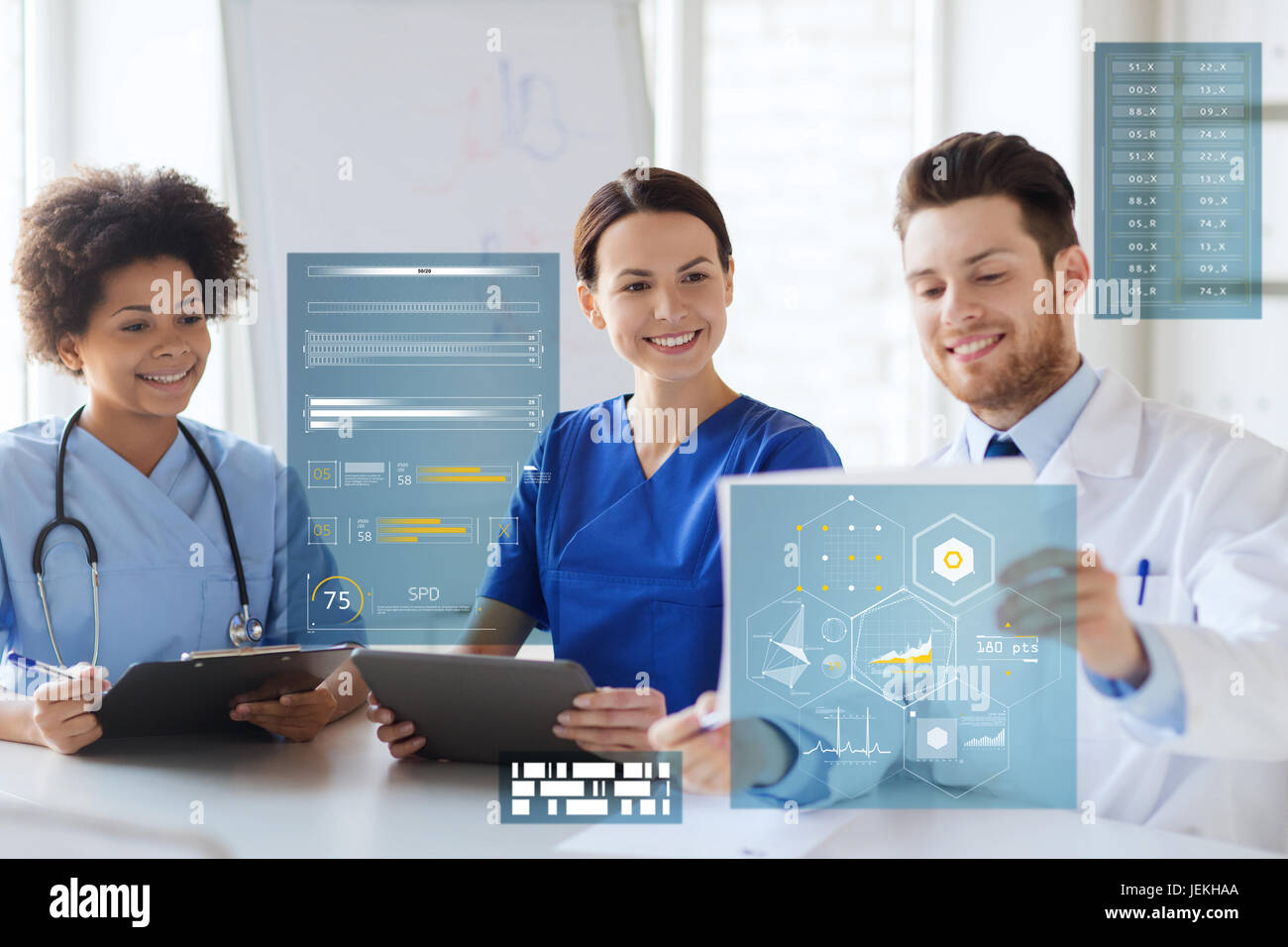 group of doctors with medical report at hospital Stock Photo - Alamy