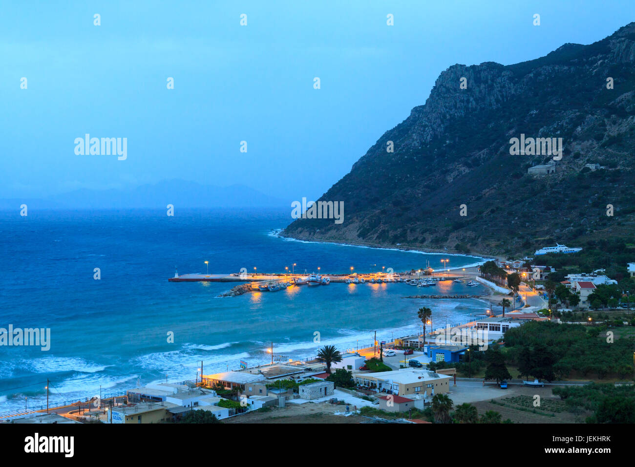 View from above on Kamari port at morning bad weather Stock Photo - Alamy