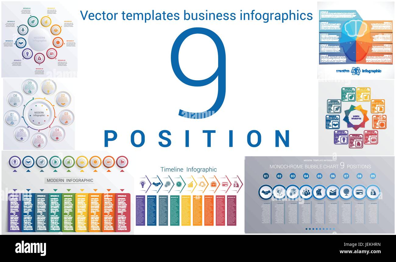 Set colorful templates for infographic 9 positions Stock Vector Image ...