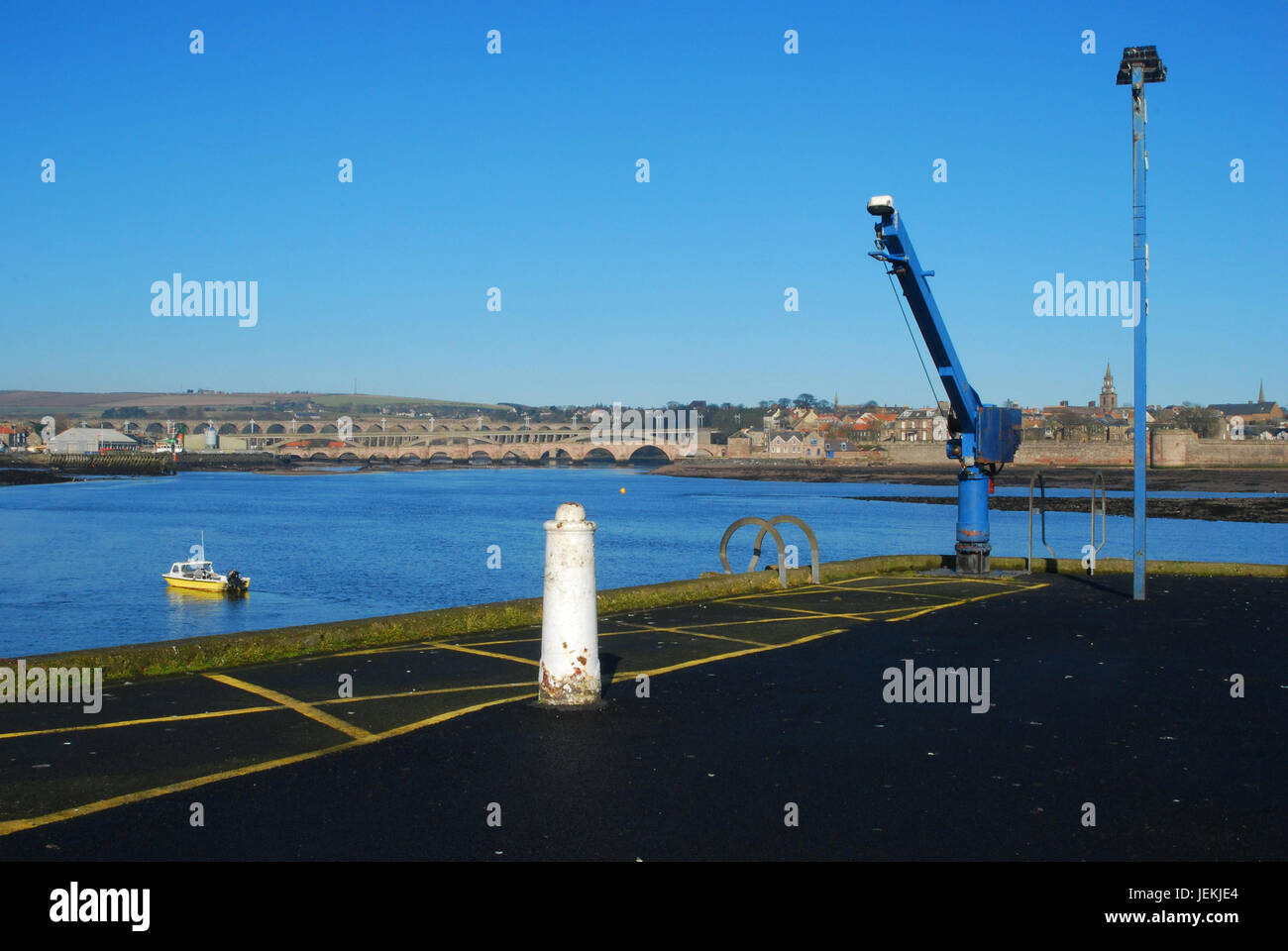 looking over the Tweed estuary to Berwick-upon-Tweed medieval city ...