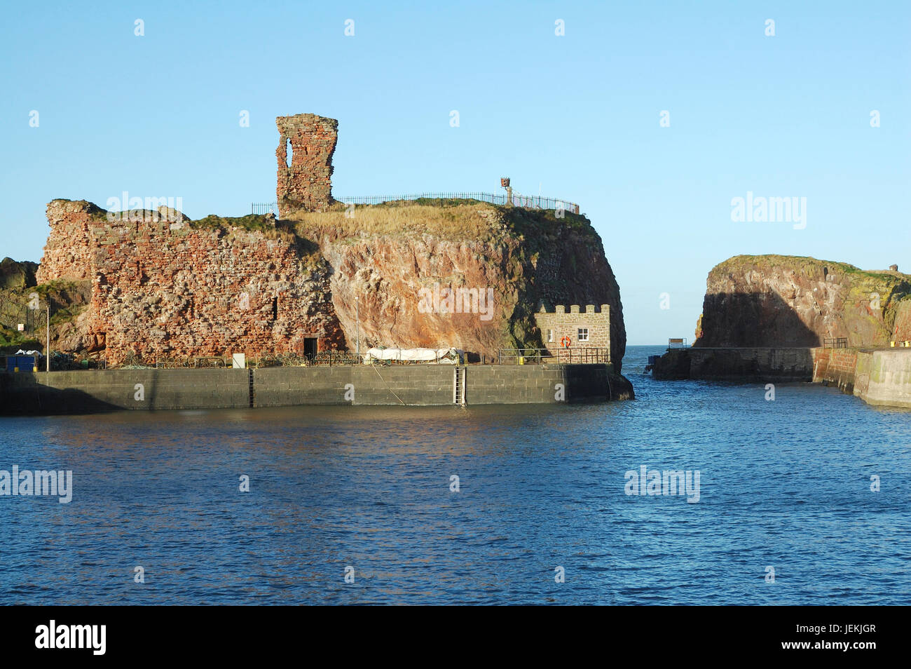 old castle and harbour entrance at Dunbar, East Lothian, Scotland in ...