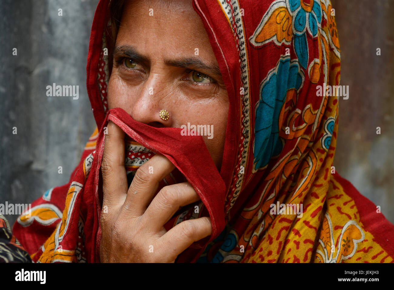 BANGLADESH, District Tangail, Kalihati, portraiture of woman in Sari ...