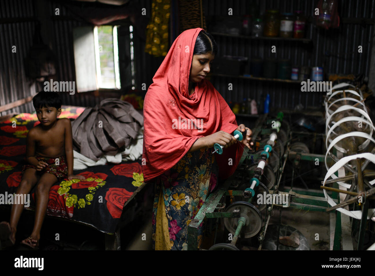 BANGLADESH, District Tangail, Kalihati, village Southpara, cottage ...