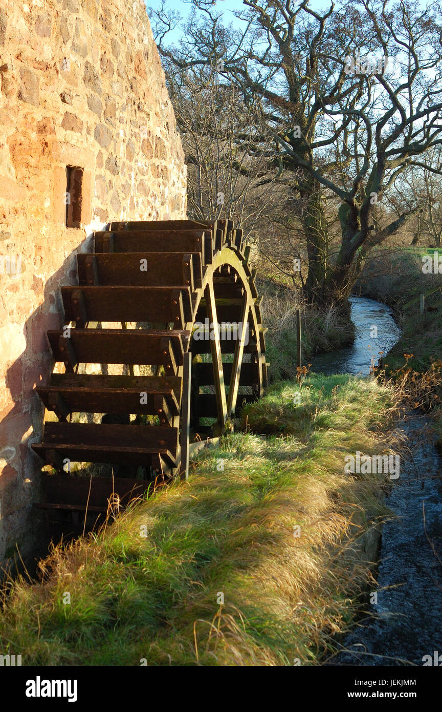 the Old Mill wheel and stream at East Linton in East Lothian, Scotland ...