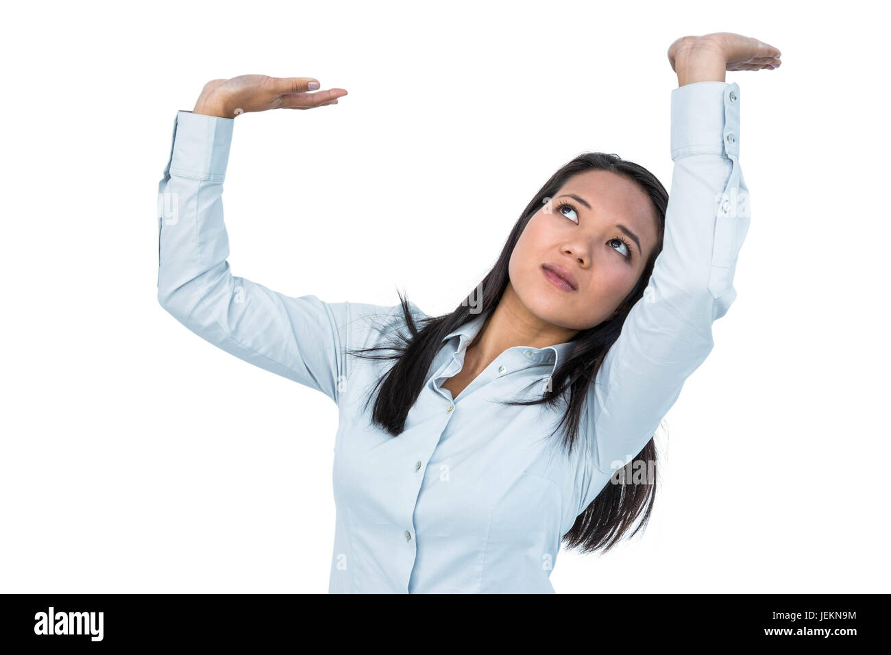 Attractive businesswoman pushing something hi-res stock photography and ...