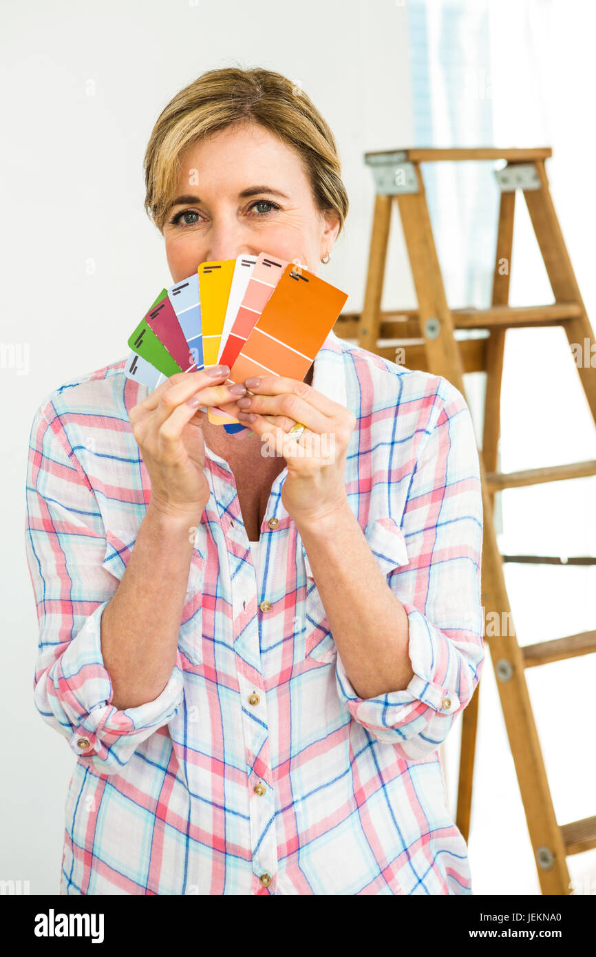 woman showing color samples Stock Photo - Alamy