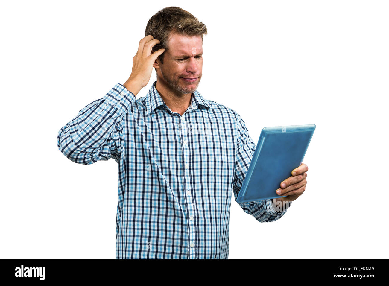 Portrait of happy man using tablet Stock Photo - Alamy