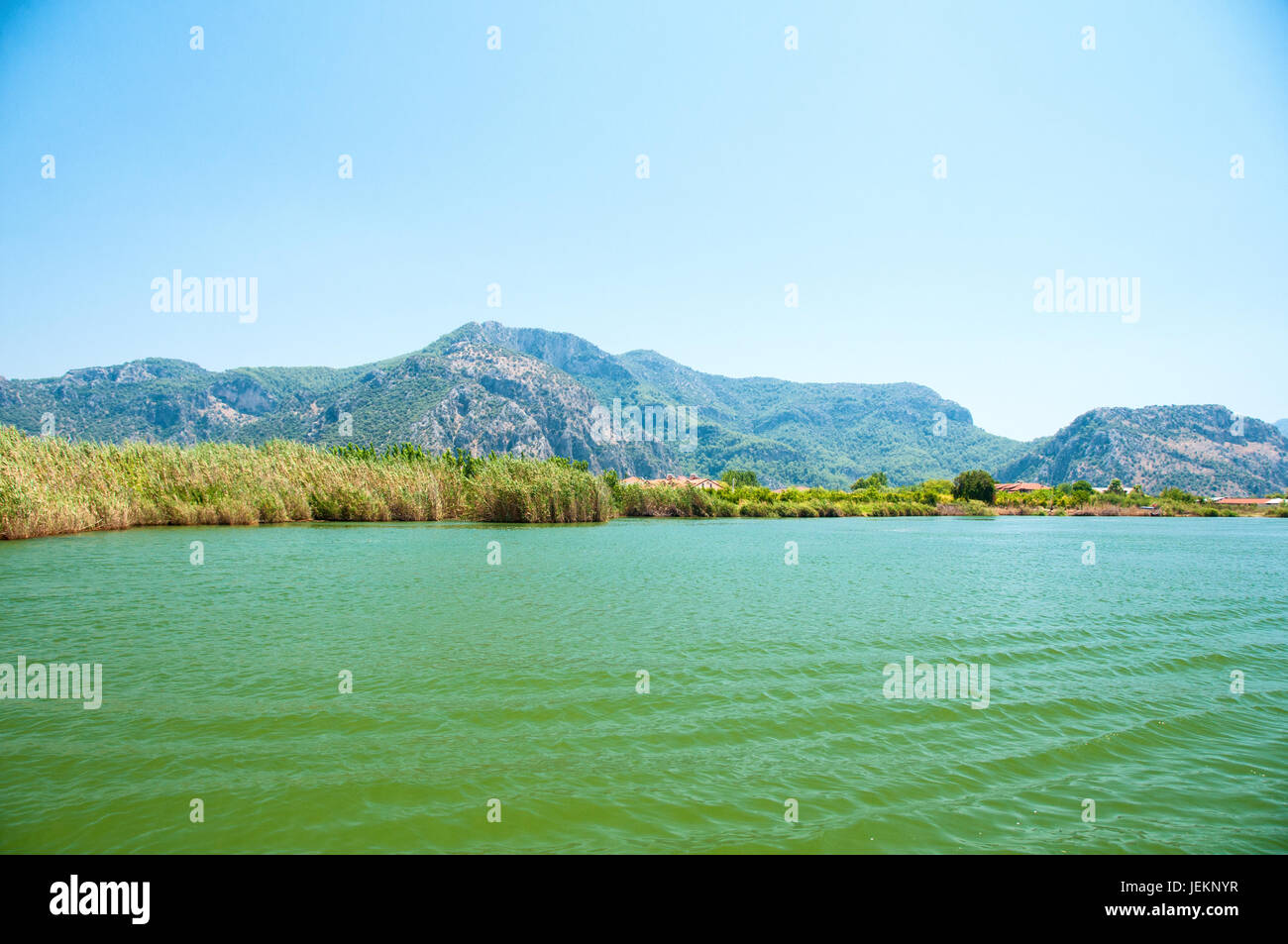 TURKEY, MUGLA ,DALYAN. The Dalyan River with tourist boat in the ...