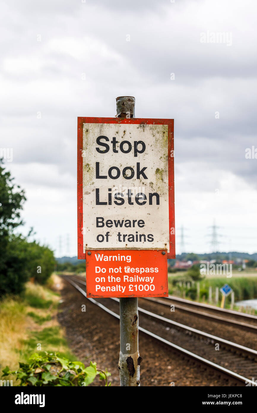 Danger stop look listen sign hi-res stock photography and images - Alamy