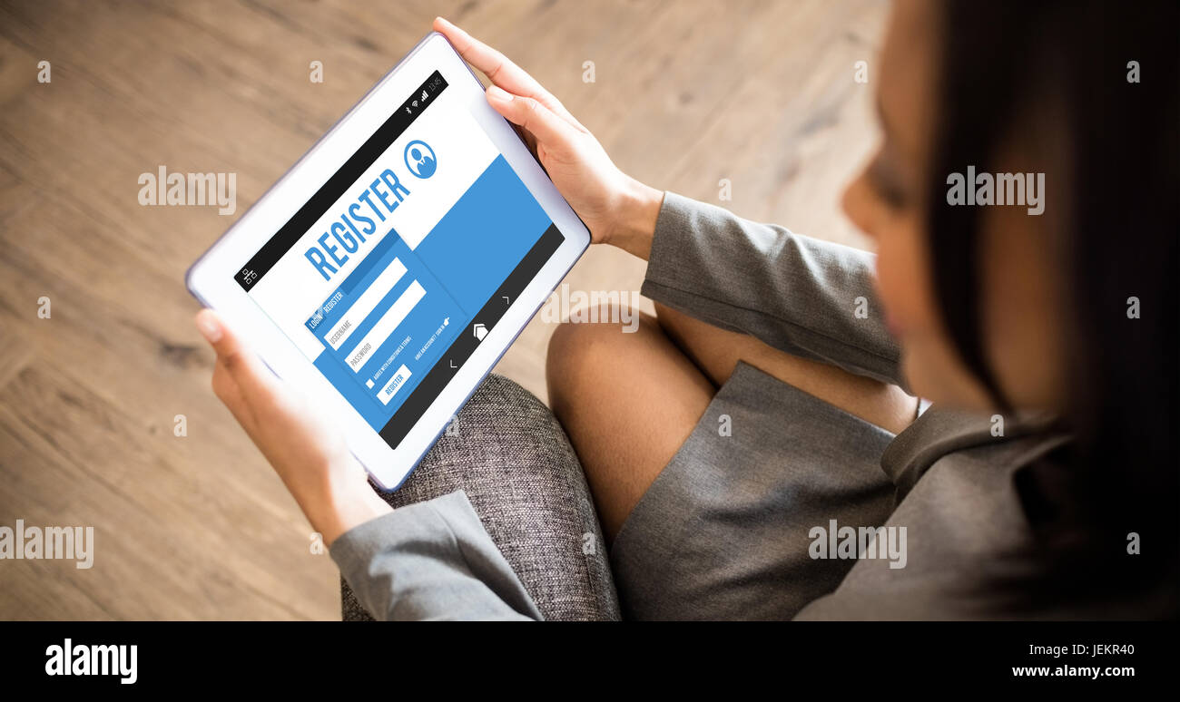 Composite image of computer register page Stock Photo - Alamy