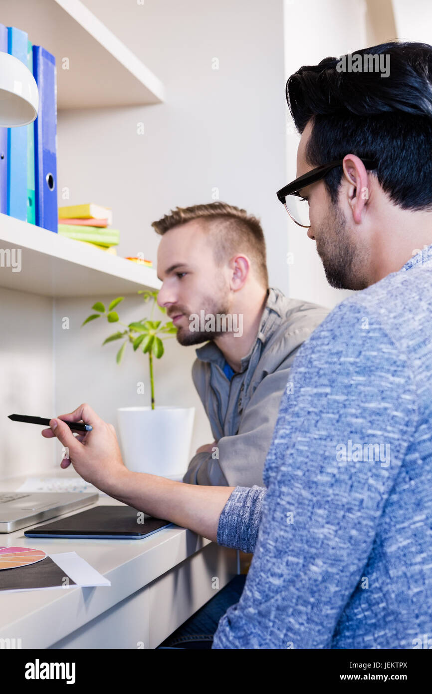 Serious gay couple using laptop Stock Photo - Alamy