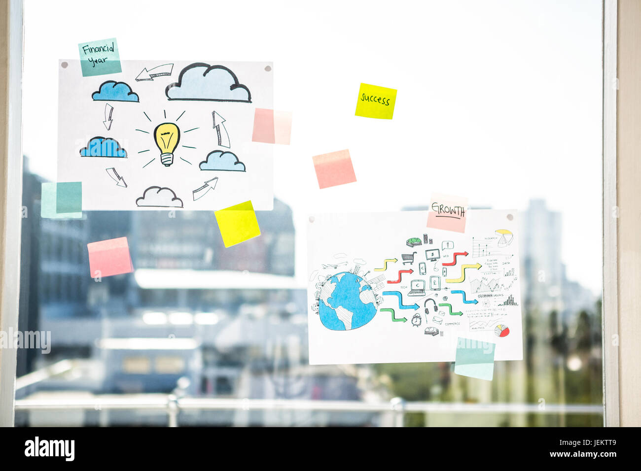 Adhesive notes on window Stock Photo - Alamy