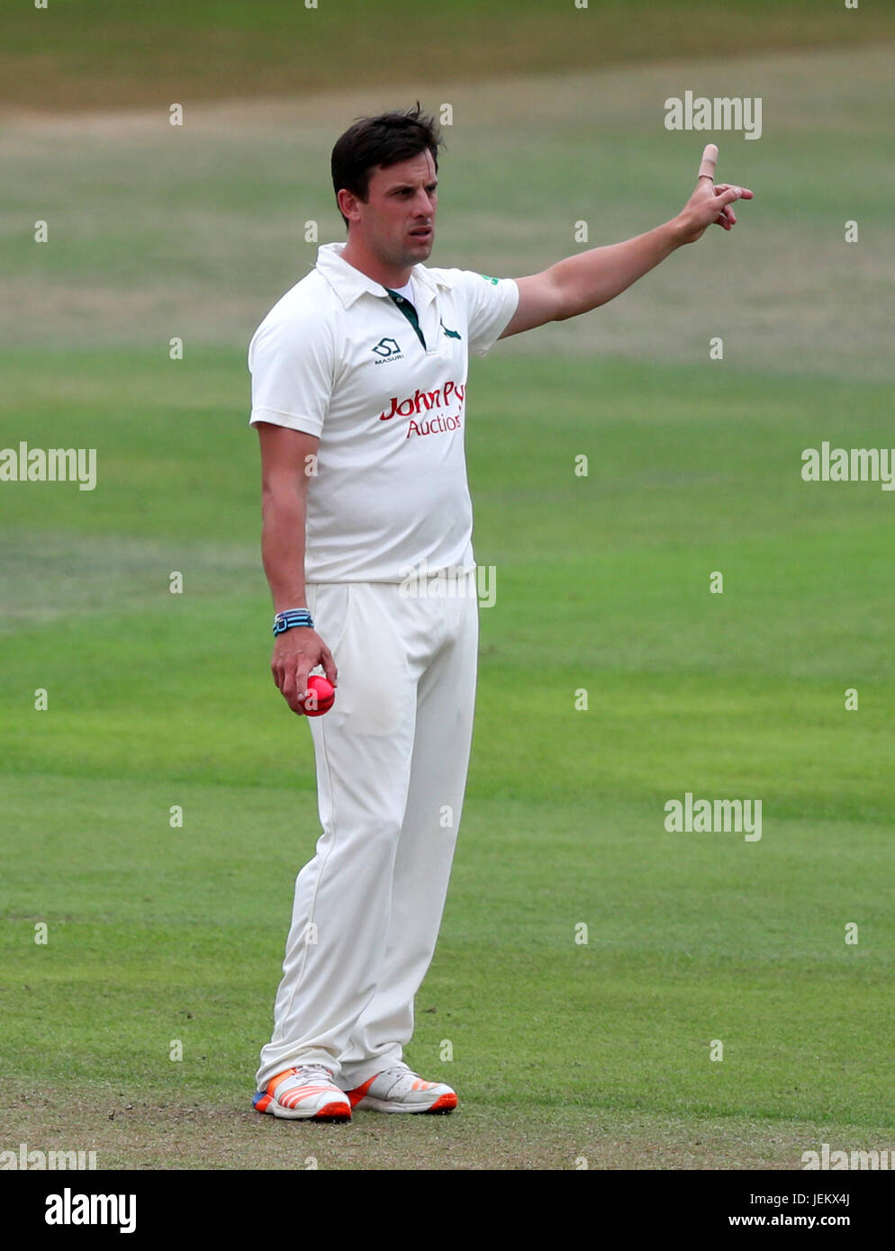 Nottinghamshire's Steven Mullaney gestures to his team-mates during the ...