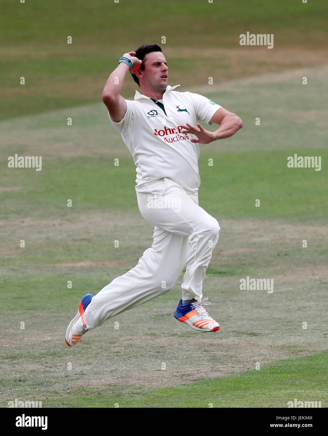 Nottinghamshire's Steven Mullaney bowls during the Specsavers County ...