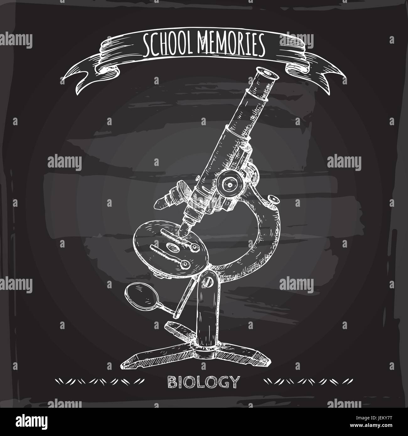 Antique microscope hand drawn sketch placed on blackboard background ...