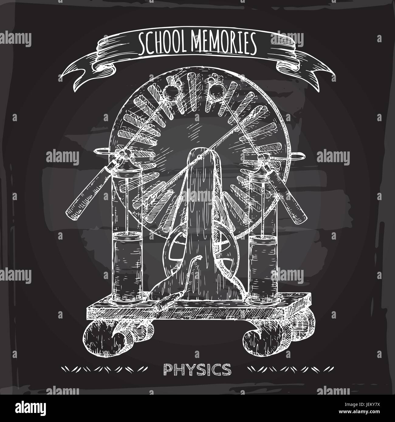 Antique electricity generator model sketch placed on blackboard ...