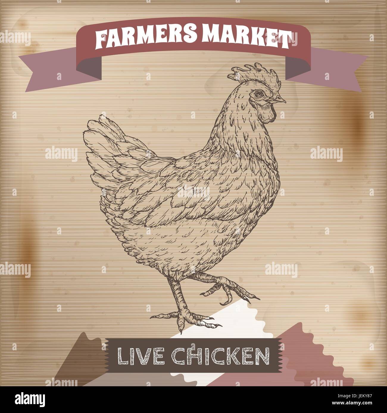 Vintage farmers market label with live chicken Stock Vector Image & Art ...