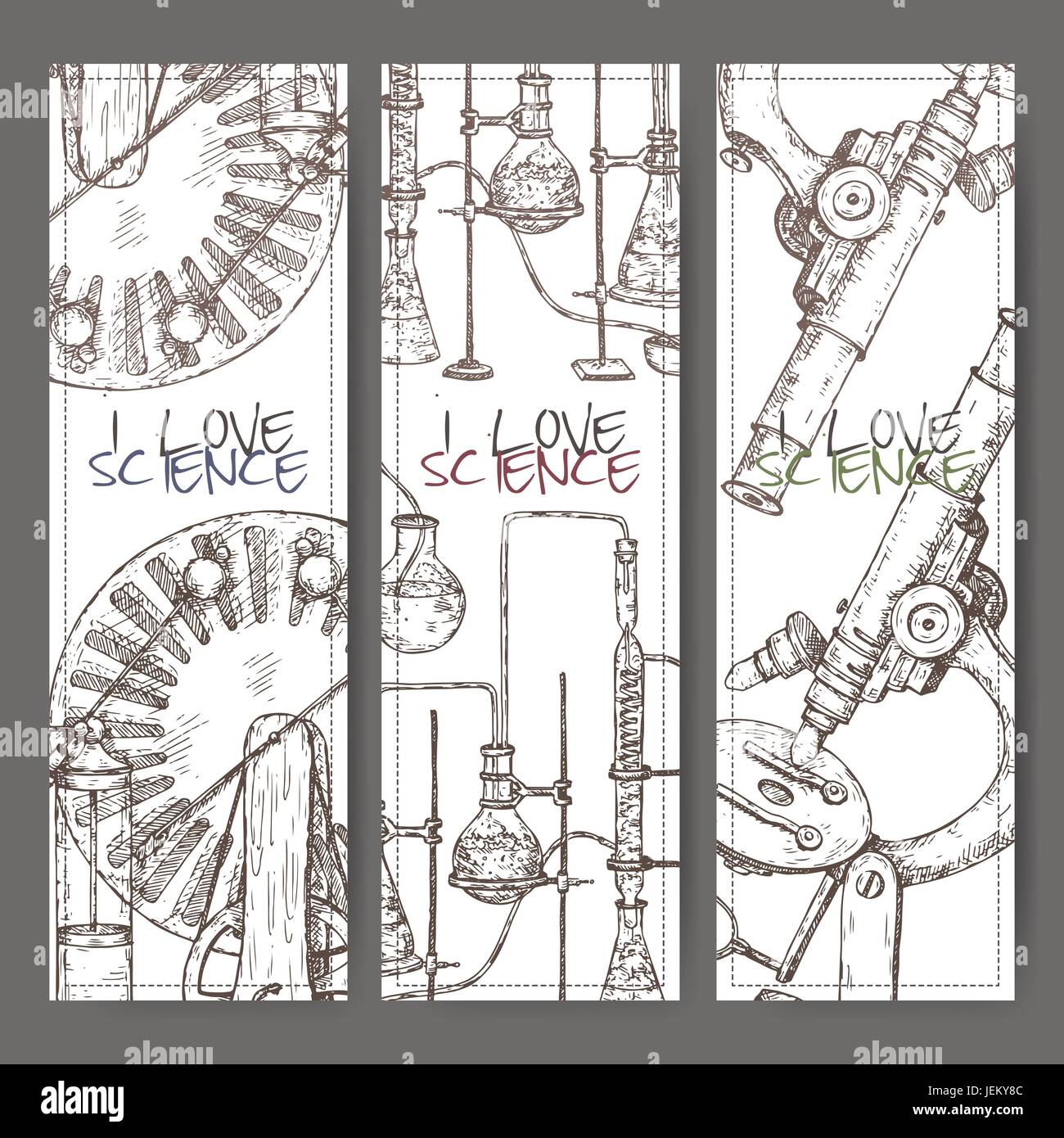 Three banners with hand drawn science equipment sketch Stock Vector ...
