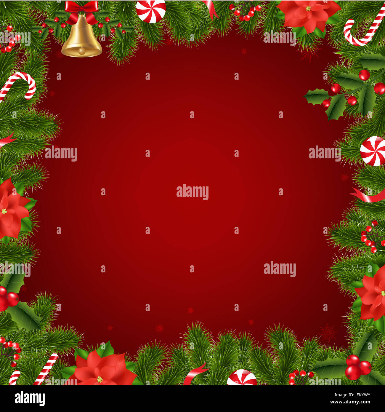 Border Fir Tree Branches With Poinsettia Stock Photo - Alamy