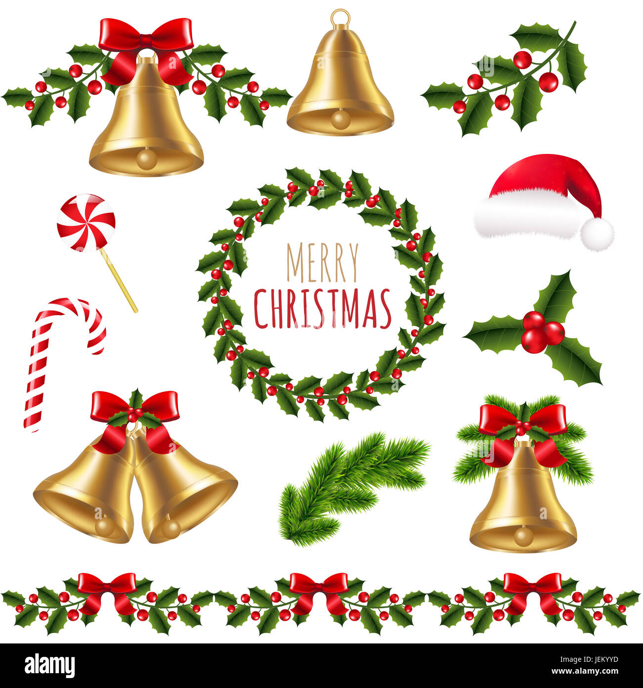 Christmas golden bells set Cut Out Stock Images & Pictures - Alamy