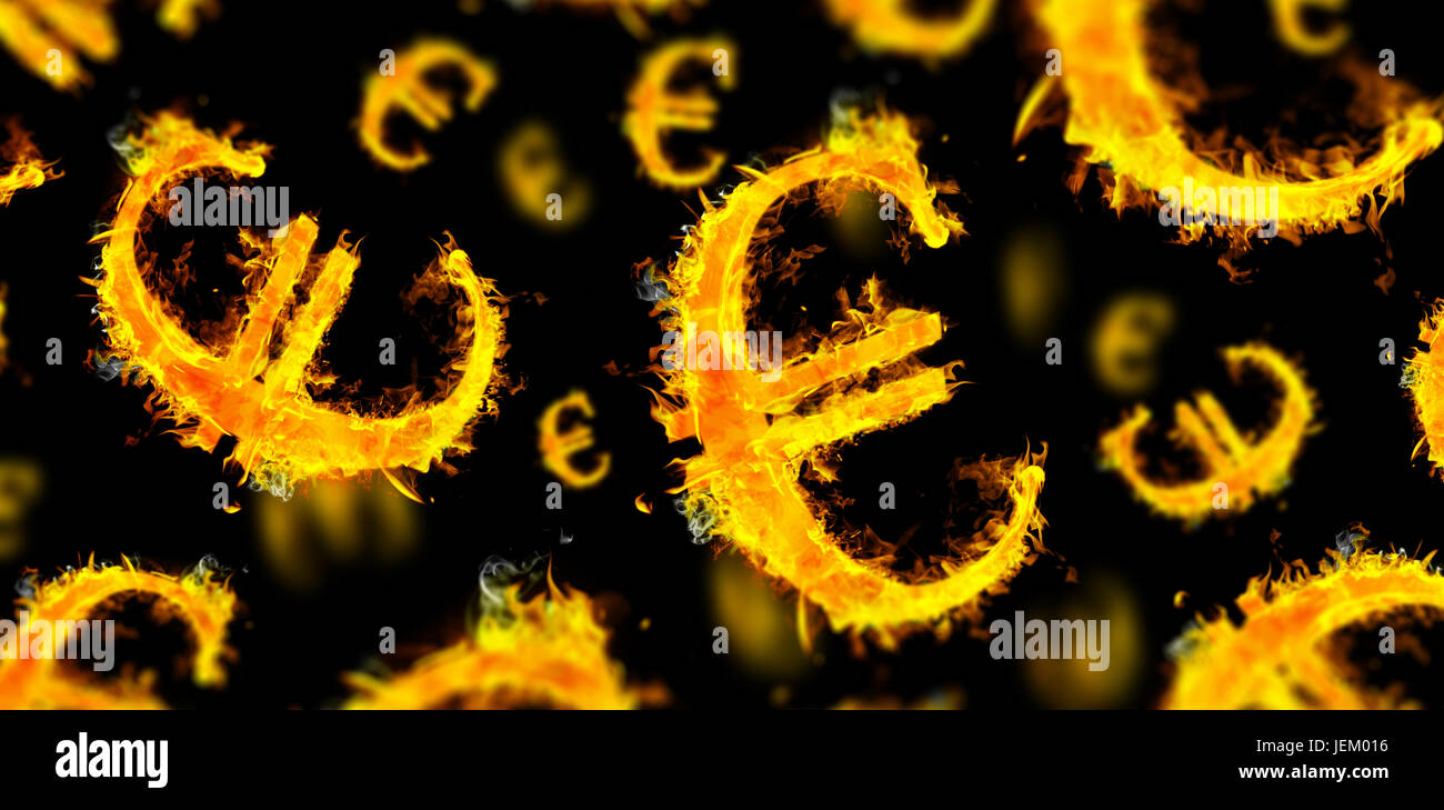Composite image of euro sign on fire Stock Photo - Alamy