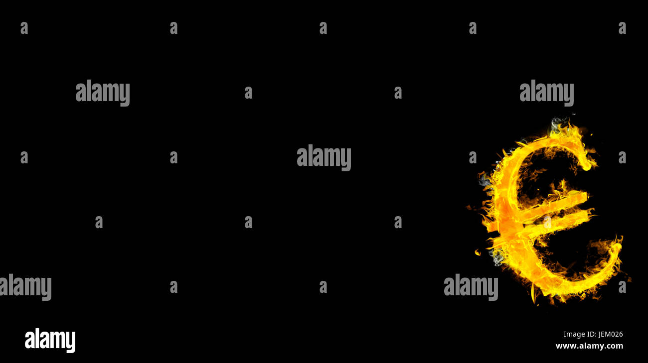 Composite image of euro sign on fire Stock Photo - Alamy