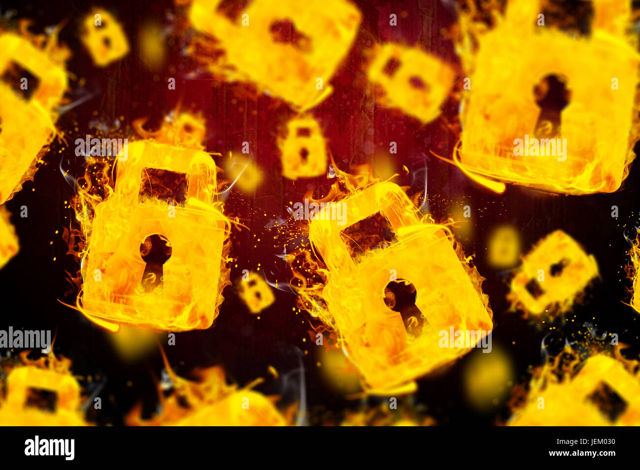 Composite image of padlock on fire Stock Photo - Alamy