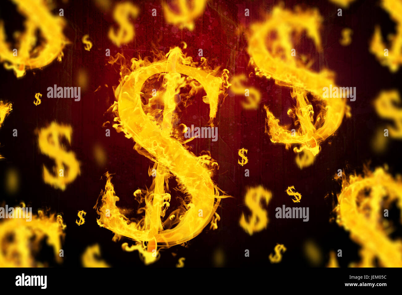 Composite image of american dollar on fire Stock Photo - Alamy