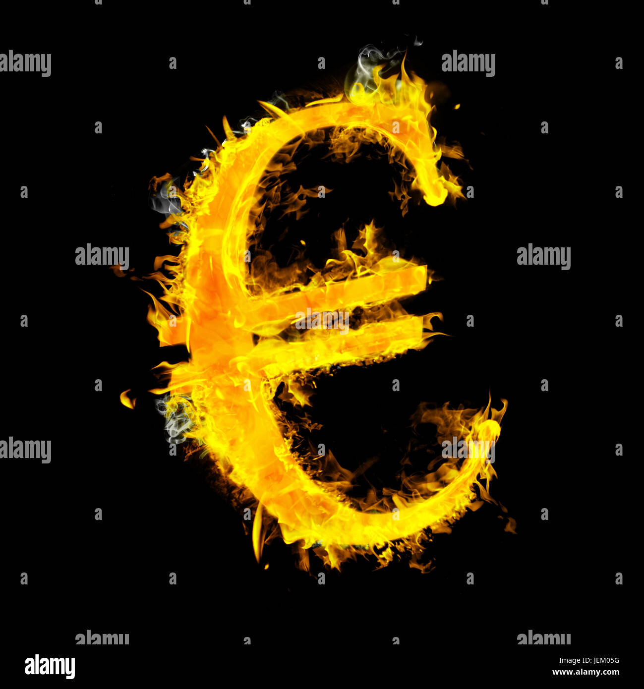 Composite image of euro sign on fire Stock Photo - Alamy