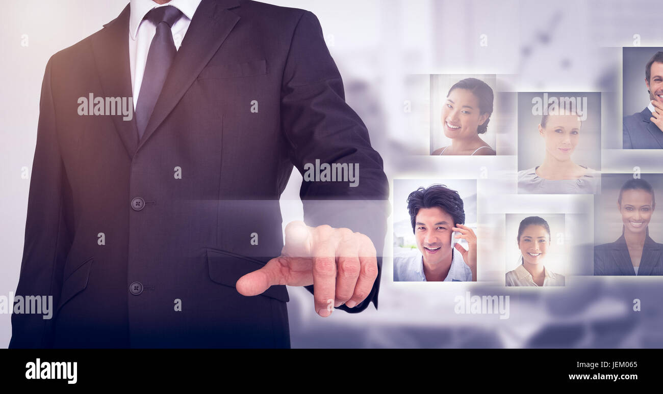 Portrait happy businessman talking pointing hi-res stock photography ...