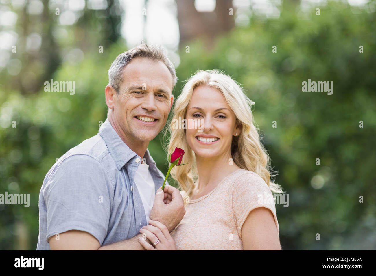 Husband offering a rose to wife Stock Photo - Alamy