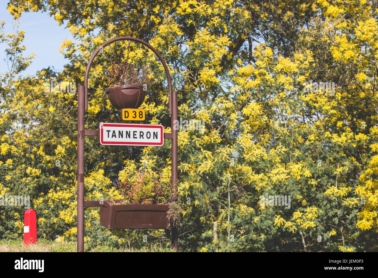 Road sign of Tanneron, small town in Provence-Alpes-Cote d'Azur, France ...