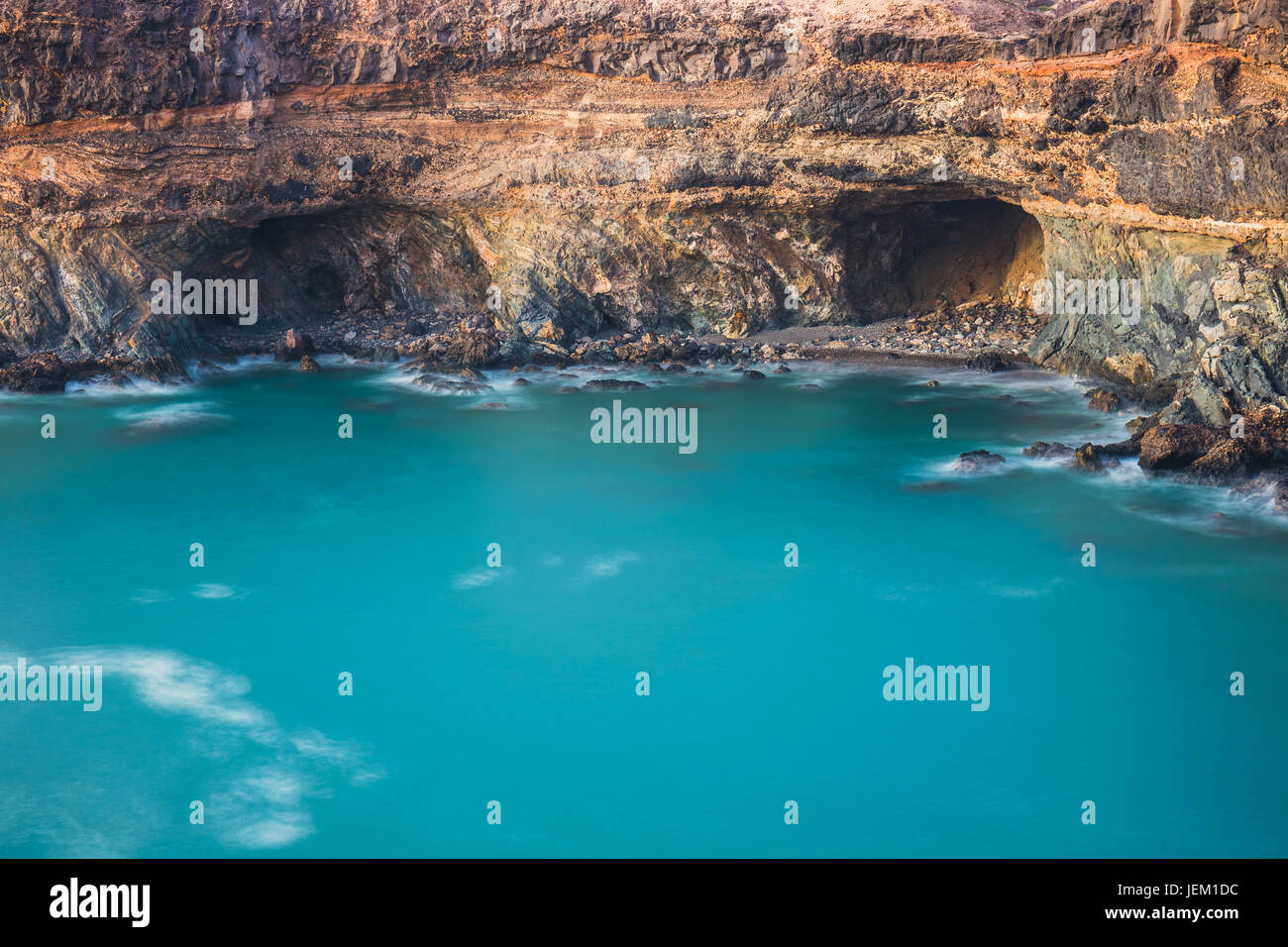 caves near Ajuy village on Fuerteventura, Spain. Long time exposure ...
