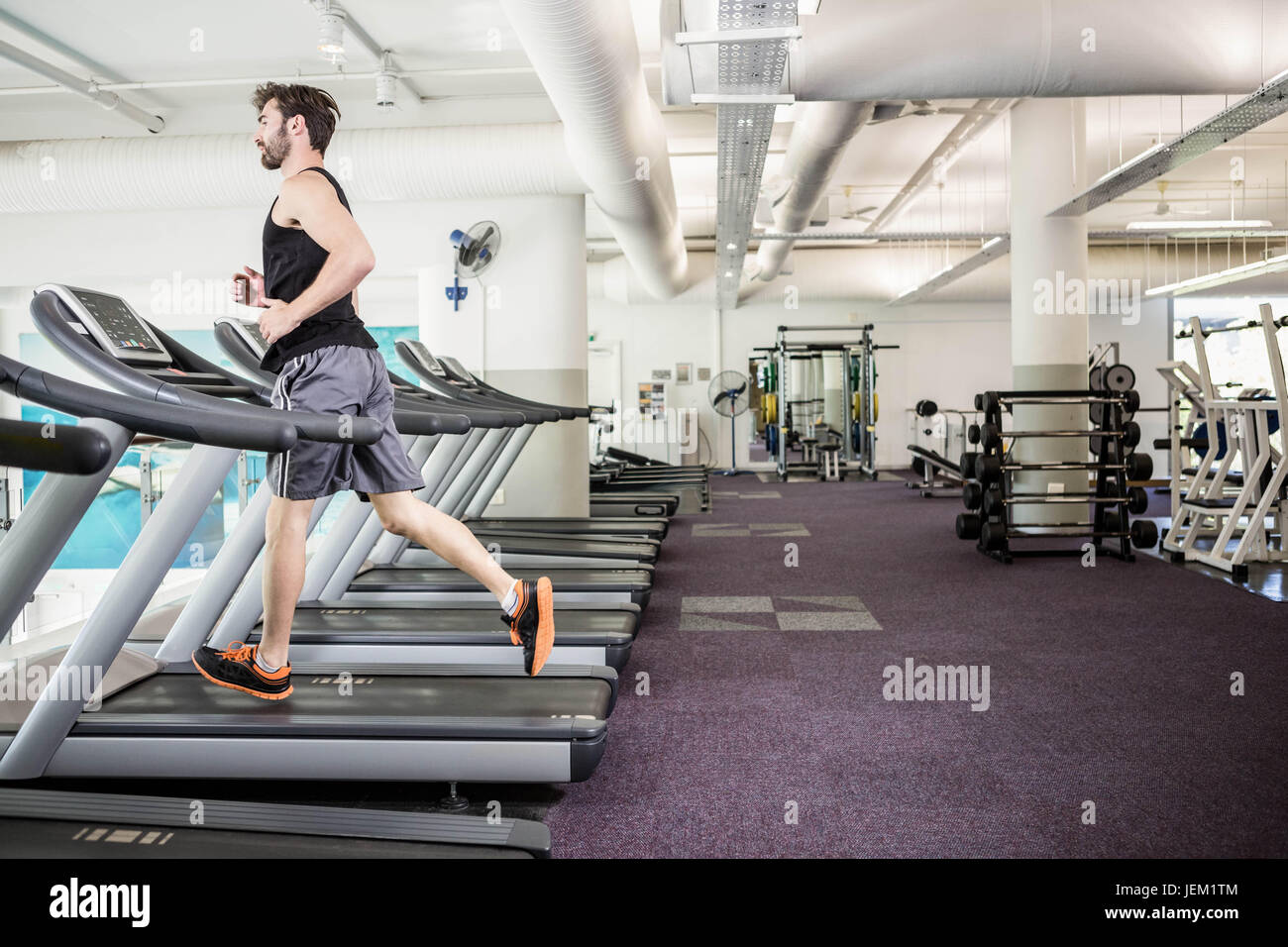 Handsome man running on treadmill Stock Photo - Alamy
