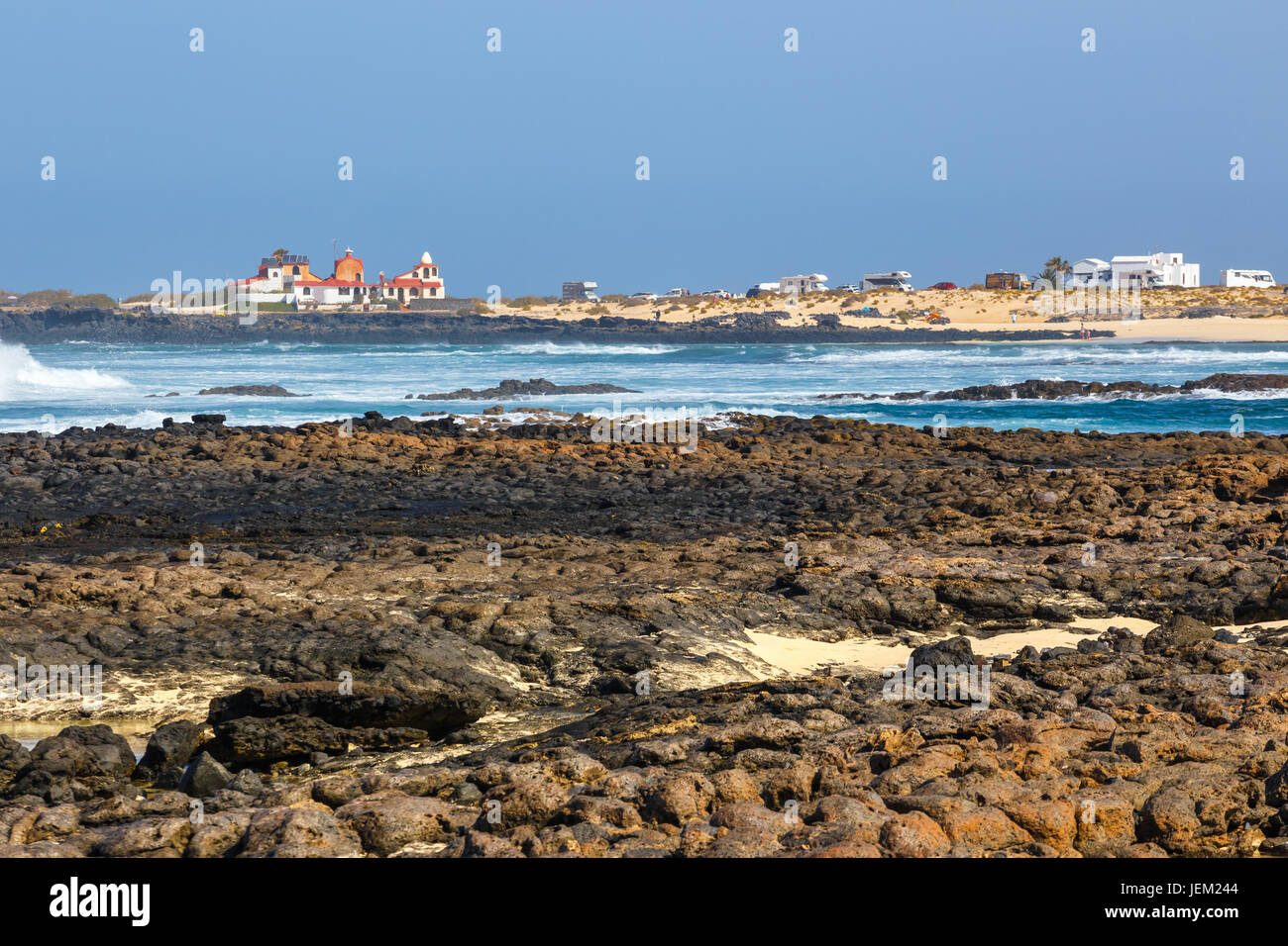 Beach in El Cotillo village in Fuerteventura island, Spain Stock Photo ...