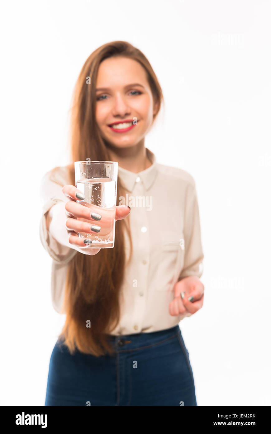 Young girl offers a glass of cool water Stock Photo - Alamy