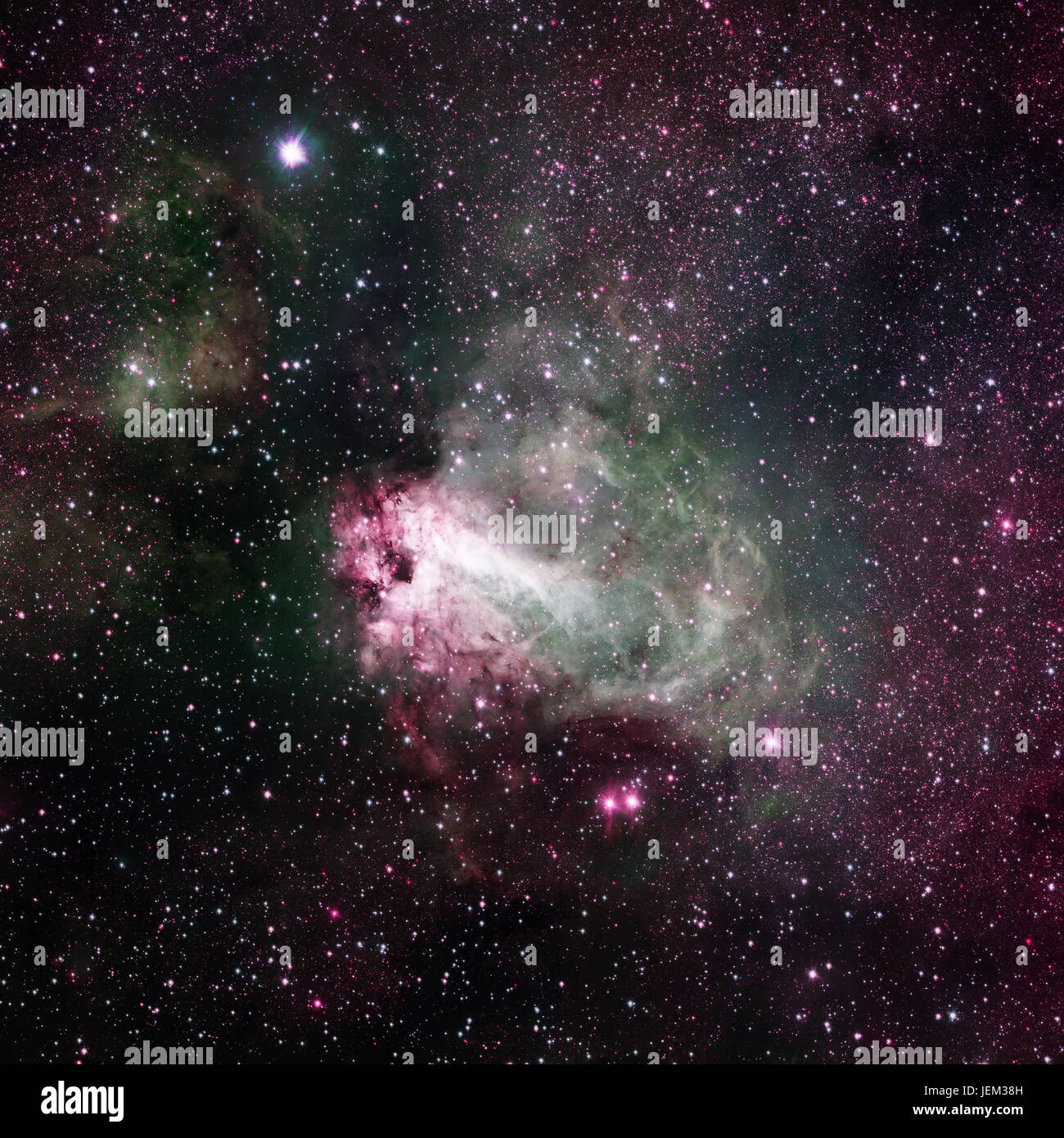 Star-forming region Messier 17, also known as the Omega Nebula or the Swan Nebula. This vast ...