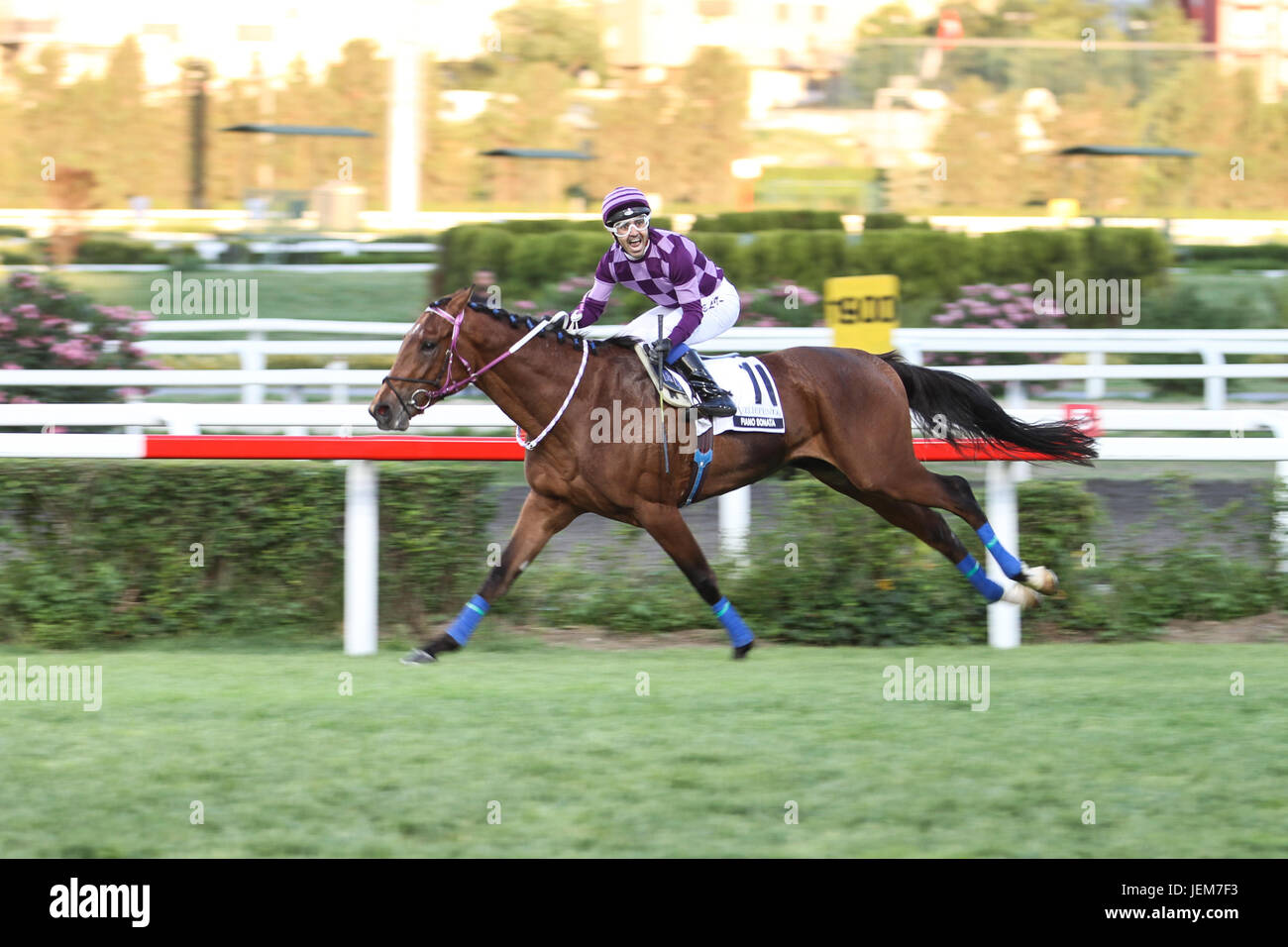 ISTANBUL, TURKEY - JUNE 25, 2017: Winner Ahmet Celik passing finish ...