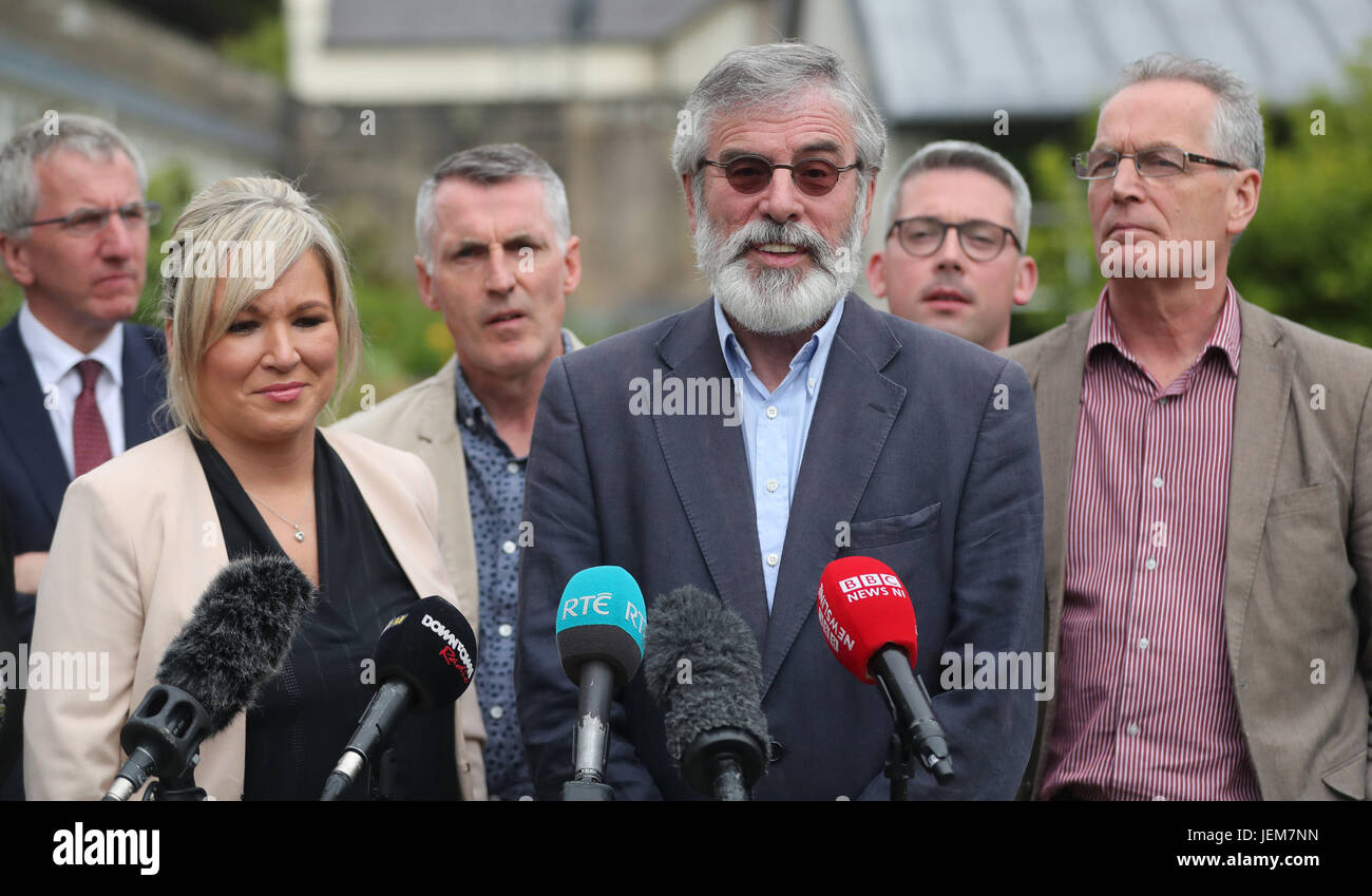 Sinn Feins (L-R) Mairtin O Muilleoir, Michelle O'Neill, Declan Kearney ...