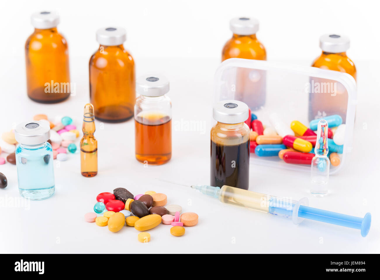 Different types of drugs on white background Stock Photo - Alamy